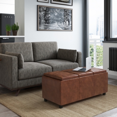 Click here for Simpli Home Avalon Storage Ottoman with Trays Leat... prices