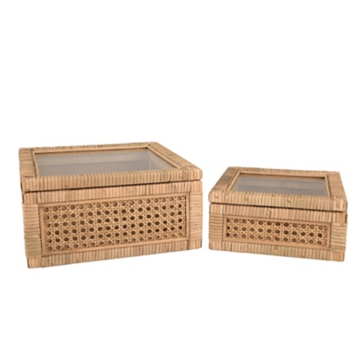 Cane and Rattan Display Boxes with Glass Lid (Set of 2) | Ashley ...