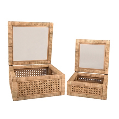 Cane and Rattan Display Boxes with Glass Lid (Set of 2) | Ashley ...