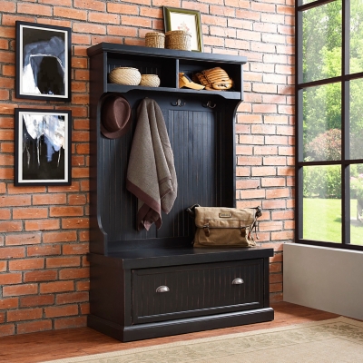 Click here for Crosley Seaside Hall Tree  Distressed Black prices