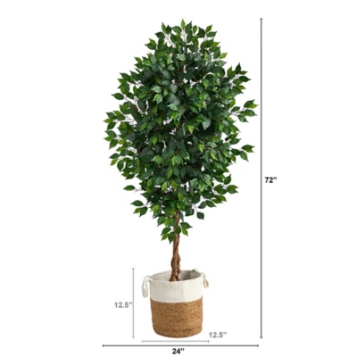 6’ Ficus Artificial Tree in Handmade Natural Jute and Cotton Planter ...