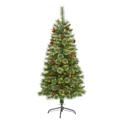 Nearly Natural 5' White Mountain Pine Artificial Christmas Tree with ...