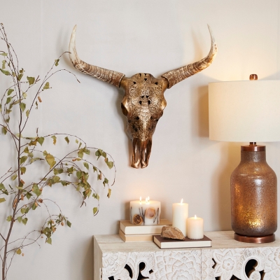 Click here for Bayberry Lane Carved Skull Cow Wall Décor  Bronze prices