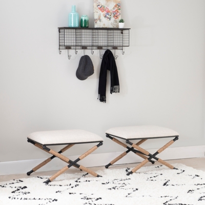 Click here for Linon Silas Campaign Accent Stool Ottoman  White/I... prices