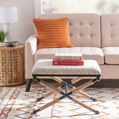 Click here for Linon Silas Campaign Striped Accent Stool Ottoman... prices