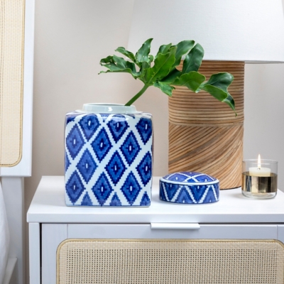 Storied Home Decorative Diamond Square Ginger Jar with Lid | Ashley