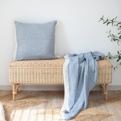 Click here for Sandy Solid Throw Blanket with Fringe  Blue prices