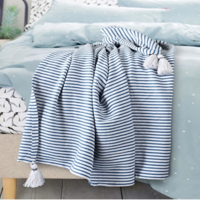 Click here for Insignia Striped Throw Blanket  Blue prices