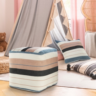 Click here for Atlantis Striped Indoor/Outdoor Pouf  White prices