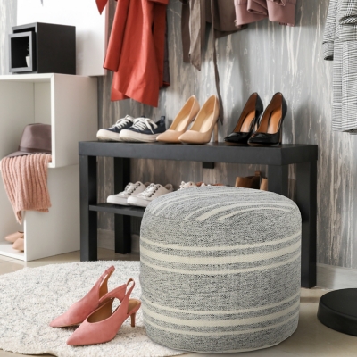 Click here for Atlantis Striped Indoor/Outdoor Pouf  Gray prices