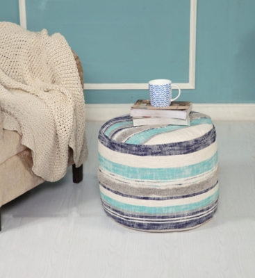 Click here for Enigma Striped Pouf  Blue prices