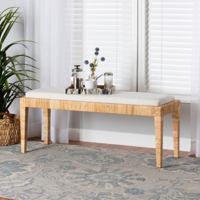 Click here for bali & pari Sofia Rattan Bench  White/Natural Brow... prices