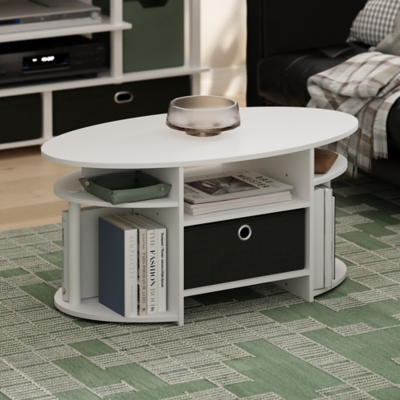 Click here for Furinno Jaya Oval Coffee Table with Bin  White prices