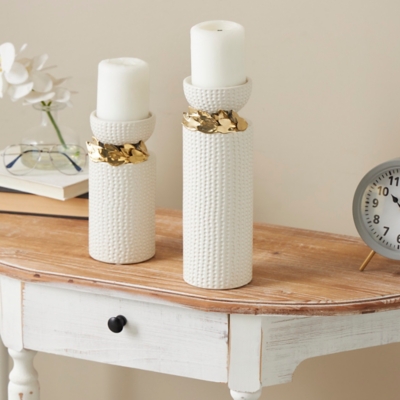 Click here for Bayberry Lane Leaf Candle Holder Set of 2  White prices