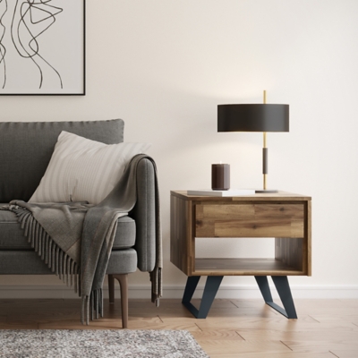 Click here for Simpli Home Lowry End Table  Distressed Golden Whe... prices