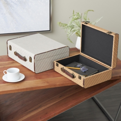 Click here for Bayberry Lane Studded Woven Storage Trunk with Han... prices