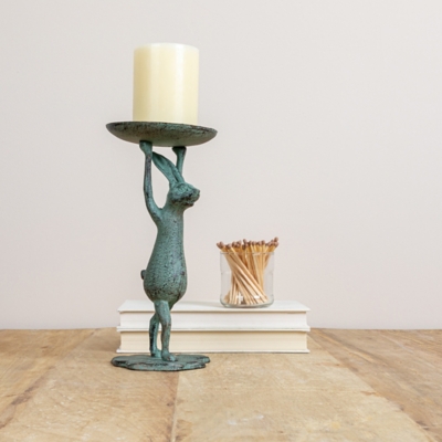 Click here for Storied Home Rabbit Pillar Candle Holder  Patina prices