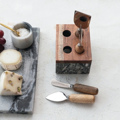 Click here for Storied Home Marble Cheese Server Set of 4  Black prices