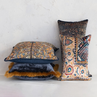 Click here for Storied Home Fringed Pillow  Navy/Gold prices