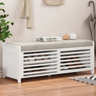 Click here for Dovelina Tresy Shutter Storage Bench Ottoman  Whit... prices