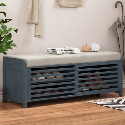 Click here for Dovelina Tresy Storage Bench Ottoman  Blue prices