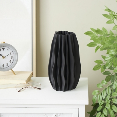 Click here for Bayberry Lane Wavy Ribbed Decorative Vase  Black prices