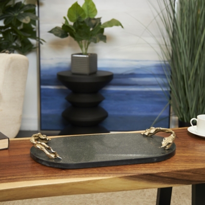 Click here for Bayberry Lane Twisted Leaf Handles Oval Decor Tray... prices