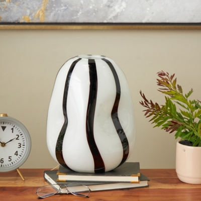 Click here for Bayberry Lane Concaved Vase with Black Stripes  Wh... prices