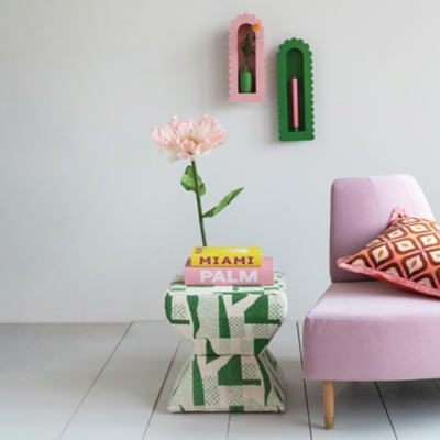 Click here for Storied Home Geometric Ottoman  Green/Cream prices