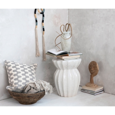 Click here for Storied Home Round Sculpted Stool  White prices