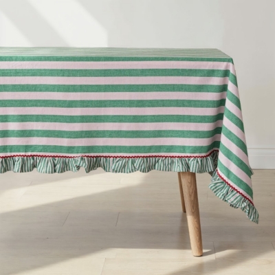 Click here for Storied Home Striped Tablecloth  Green/Pink/Red prices