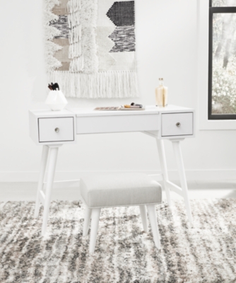 Click here for Thadamere Vanity Set with Stool  White prices