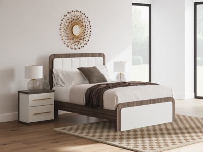 Click here for Mazilar Queen Upholstered Bed  White/Brown prices