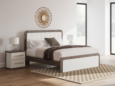 Click here for Mazilar King Upholstered Bed  White/Brown prices