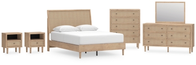 Cielden Queen Panel Bed with Mirrored Dresser, Chest and 2 Nightstands | Ashley