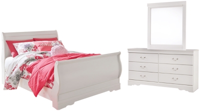 Click here for Anarasia Full Sleigh Bed with Mirrored Dresser  Wh... prices