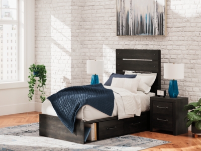 Click here for Delmorta Twin Panel Bed with Storage  Dark Gray prices