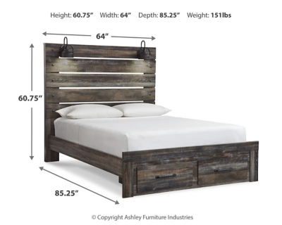 Drystan queen panel bed with 2 storage drawers store