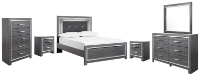 Lodanna Full Upholstered Panel Headboard with Mirrored Dresser, Chest ...