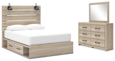 Click here for Senbry Queen Panel Bed with Mirrored Dresser  Tan prices