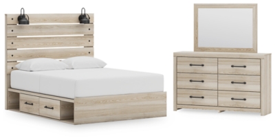 Click here for Senbry Queen Panel Bed with Mirrored Dresser  Tan prices