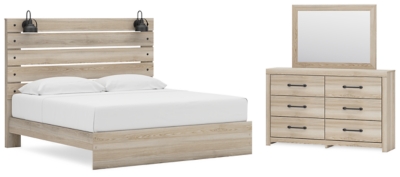 Click here for Senbry King Panel Bed with Mirrored Dresser  Tan prices