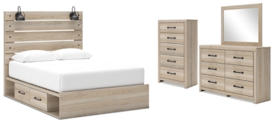Click here for Senbry Queen Panel Bed with Mirrored Dresser and C... prices