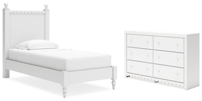 Click here for Mollviney Twin Panel Bed with Dresser  White prices
