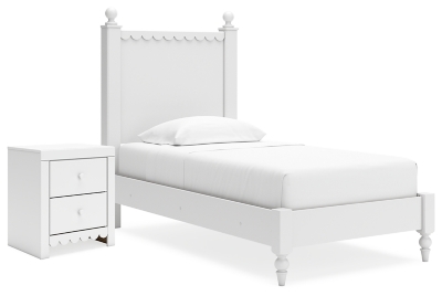 Click here for Mollviney Twin Panel Bed with Nightstand  White prices