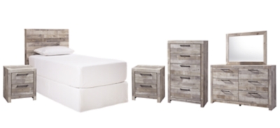 Effie Twin Panel Headboard Bed with Mirrored Dresser, Chest and 2 Nightstands | Ashley