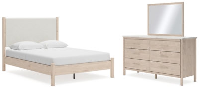 Click here for Cadmori Queen Upholstered Panel Bed with Mirrored... prices