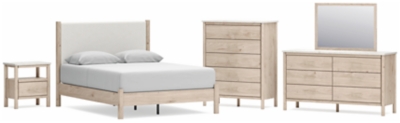 Click here for Cadmori Queen Upholstered Panel Bed with Mirrored... prices