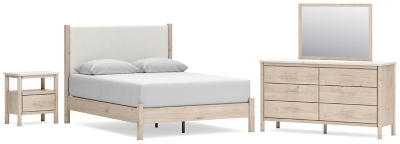 Click here for Cadmori Queen Upholstered Panel Bed with Mirrored... prices