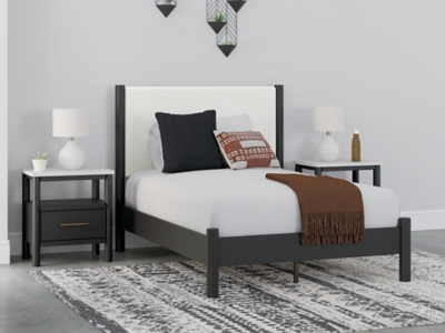 Click here for Cadmori Full Upholstered Panel Bed  Black/White prices
